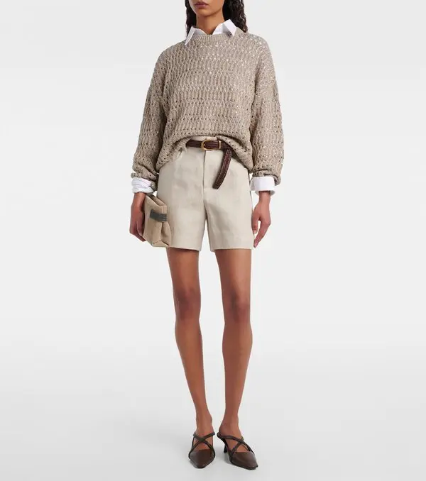 Brunello Cucinelli Sequined Linen-blend Sweater