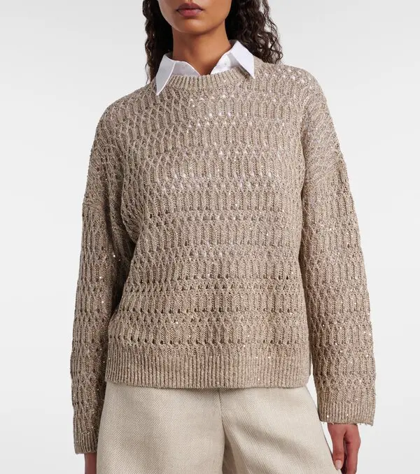 Brunello Cucinelli Sequined Linen-blend Sweater