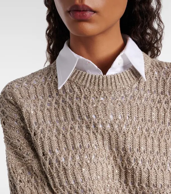 Brunello Cucinelli Sequined Linen-blend Sweater