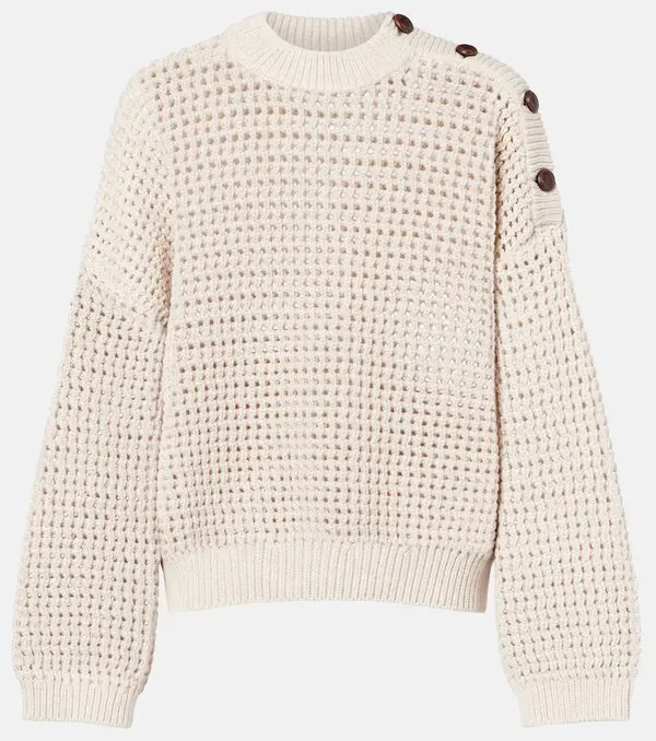 Brunello Cucinelli Cotton-blend Sweater With Buttoned Shoulder - Beige