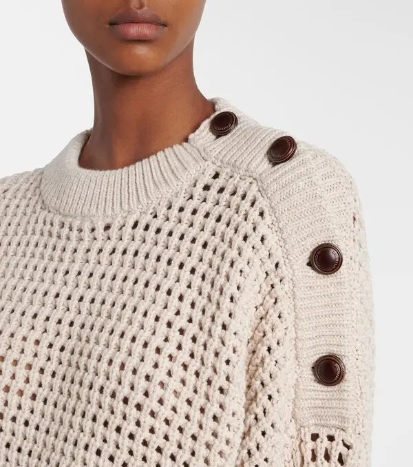 Brunello Cucinelli Cotton-blend Sweater With Buttoned Shoulder - Beige