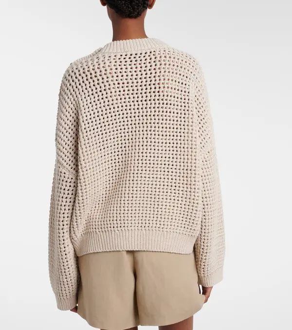 Brunello Cucinelli Cotton-blend Sweater With Buttoned Shoulder - Beige
