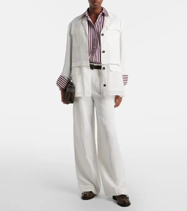 Brunello Cucinelli High-rise Wide-leg Linen Blend Trousers