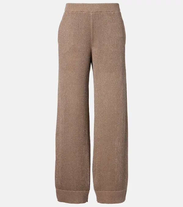 Brunello Cucinelli Ribbed-knit Cotton-blend Wide-leg Trousers