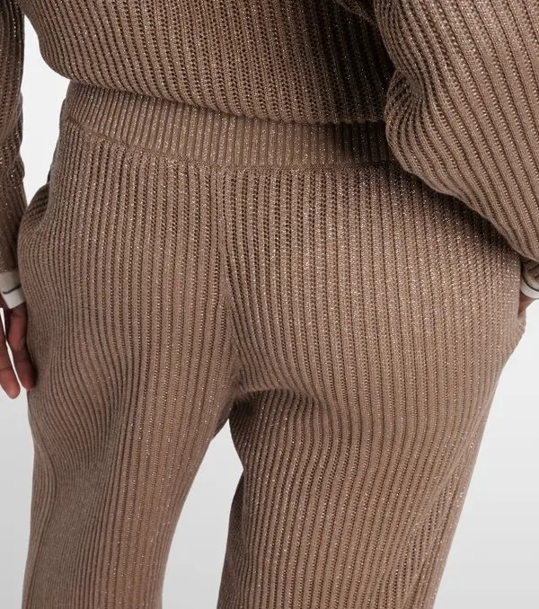 Brunello Cucinelli Ribbed-knit Cotton-blend Wide-leg Trousers