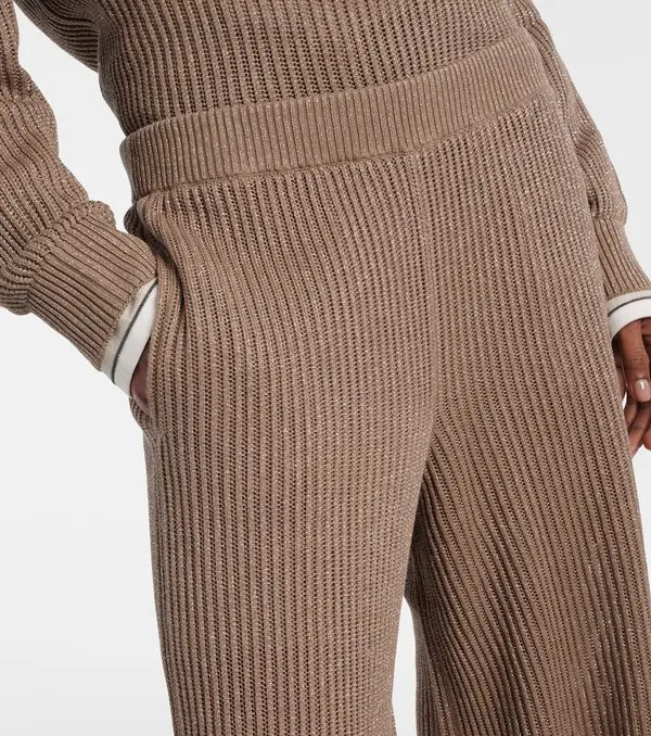 Brunello Cucinelli Ribbed-knit Cotton-blend Wide-leg Trousers