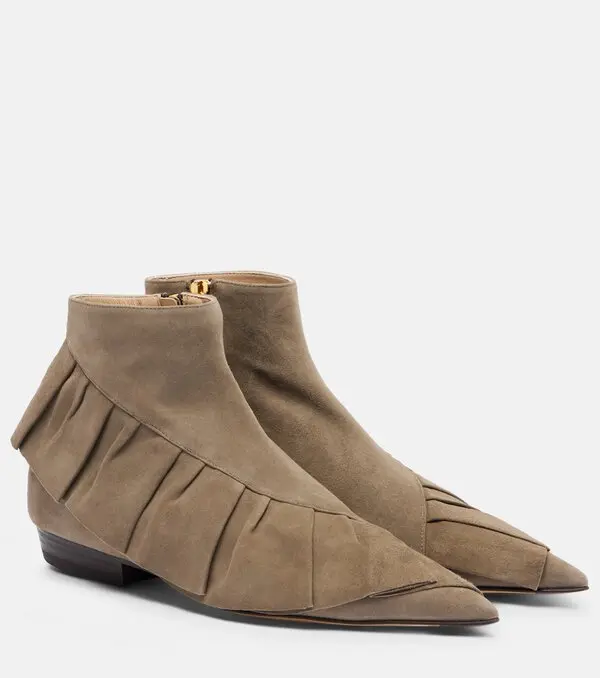 JW Anderson Ruffled Suede Ankle Boots - Grey