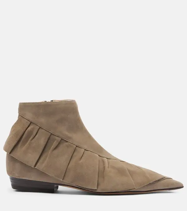 JW Anderson Ruffled Suede Ankle Boots - Grey