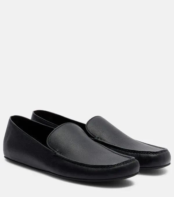 THE ROW Leo Leather Slip-on Shoes - Black