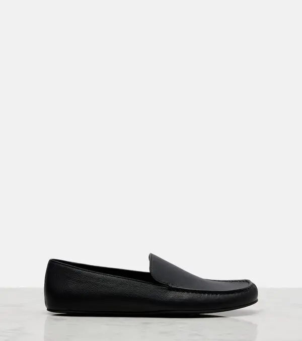 THE ROW Leo Leather Slip-on Shoes - Black