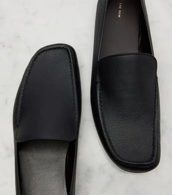 THE ROW Leo Leather Slip-on Shoes - Black