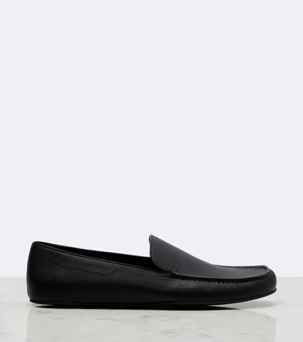 THE ROW Leo Leather Slip-on Shoes - Black