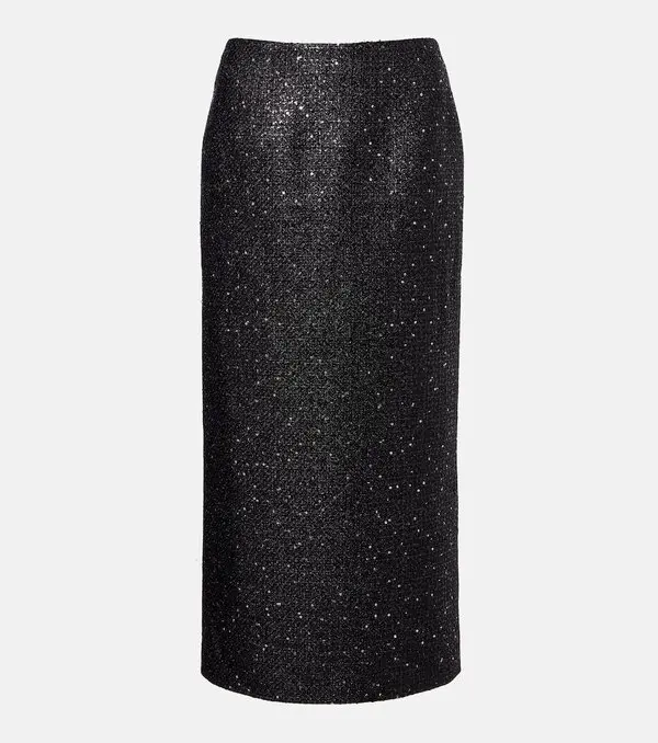 Carolina Herrera Sequined Lame Tweed Pencil Skirt - Black