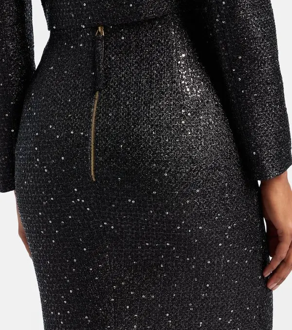Carolina Herrera Sequined Lame Tweed Pencil Skirt