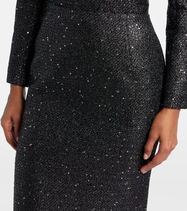 Carolina Herrera Sequined Lame Tweed Pencil Skirt