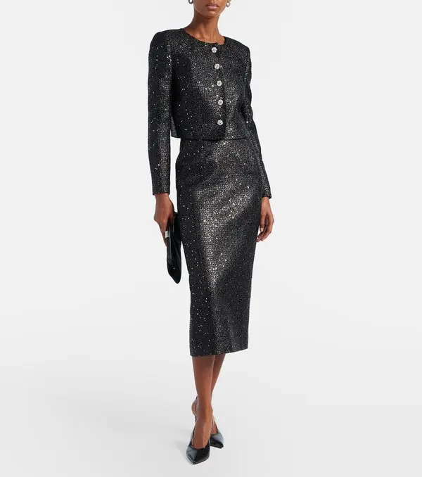 Carolina Herrera Sequined Lame Tweed Pencil Skirt