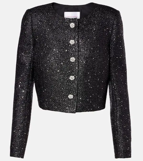 Carolina Herrera Sequined Cropped Lame Tweed Jacket