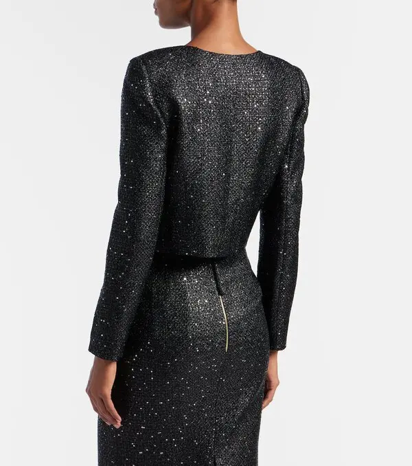 Carolina Herrera Sequined Cropped Lame Tweed Jacket
