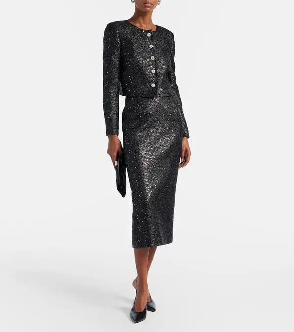 Carolina Herrera Sequined Cropped Lame Tweed Jacket