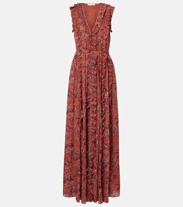 Ulla Johnson Aida Ruffled Silk-blend Chiffon Maxi Dress - Orange