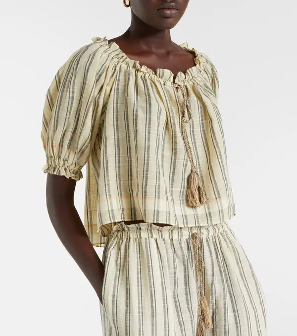 Ulla Johnson Paros Striped Cropped Cotton Top