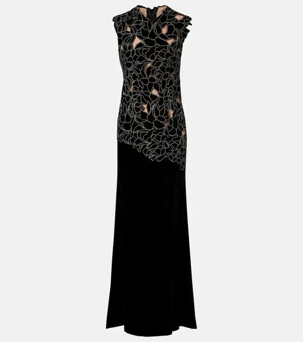 Costarellos Serisa Embellished Velvet Gown - Black