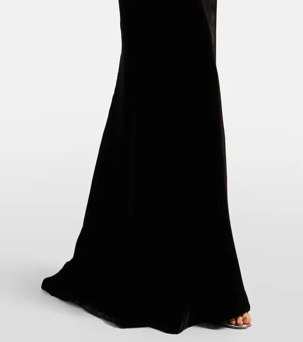 Costarellos Serisa Embellished Lace-trimmed Velvet Gown