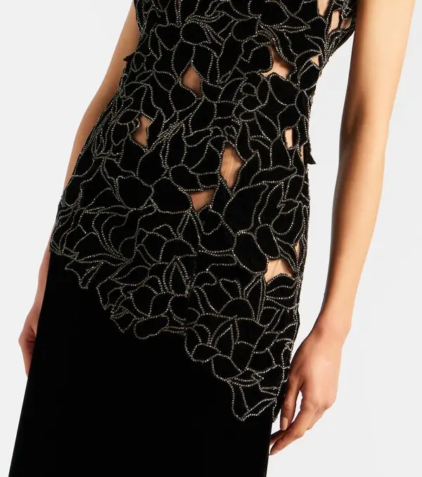 Costarellos Serisa Embellished Lace-trimmed Velvet Gown