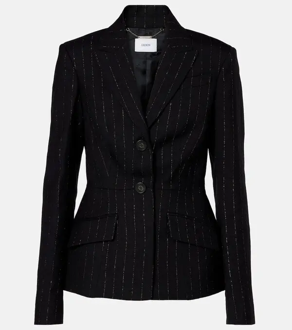 Erdem Pinstripe Wool Blazer - Black