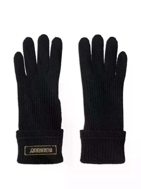 Burberry Logo Patch Ribbed Wool-blend Gloves - Black