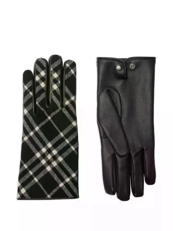 Burberry Check Wool Cashmere Gloves With Leather Backing - Black