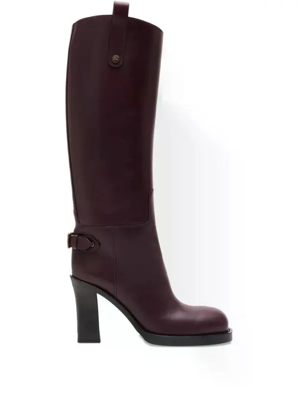 Burberry 85mm Cavalier Calf Leather Knee High Boots - Red