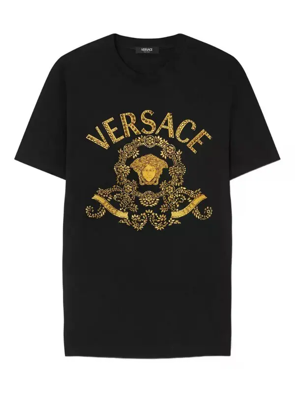 Versace Embroidered Cotton-jersey Slim T-shirt - Black