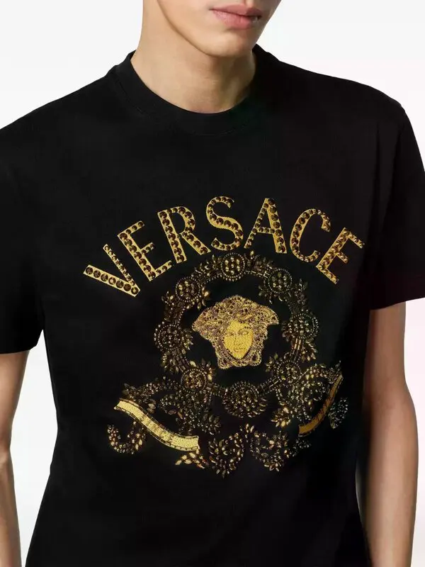 Versace Embroidered Cotton-jersey Slim T-shirt - Black