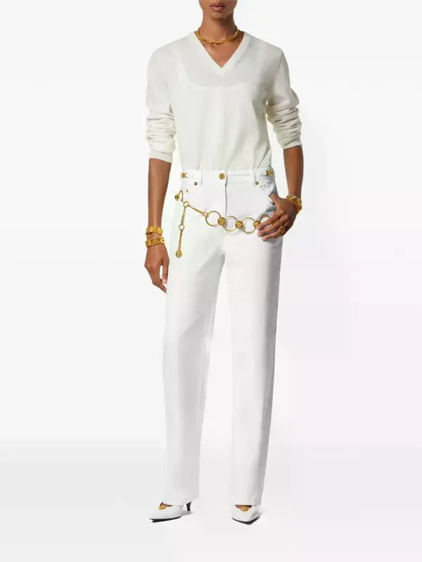 Versace V-neck Long Sleeve Sweater With Logo Detail