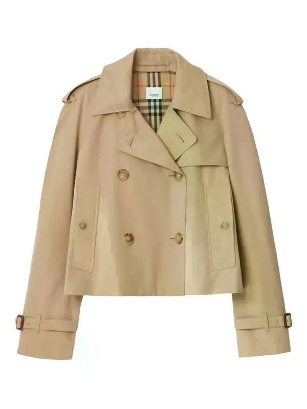Burberry Double-breasted Cropped Cotton Trench Coat - Neutrals