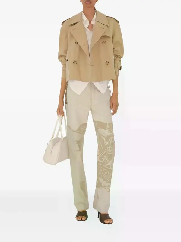 Burberry Double-breasted Cropped Cotton Trench Coat - Neutrals