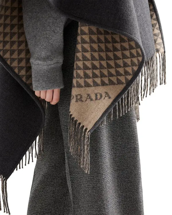 Prada Reversible Wool And Cashmere Poncho - Slate/camel
