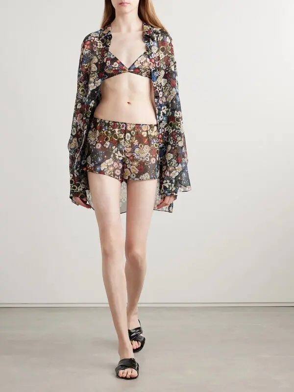 Khaite Talita Floral-print Silk-chiffon Triangle Bra - Multi