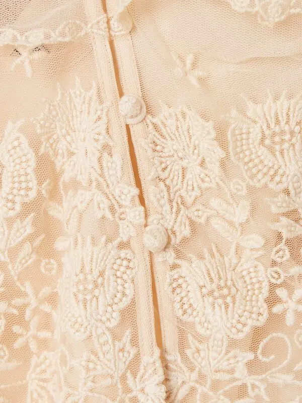 Sea Brontë Embroidered Tiered Mesh Blouse - Neutrals