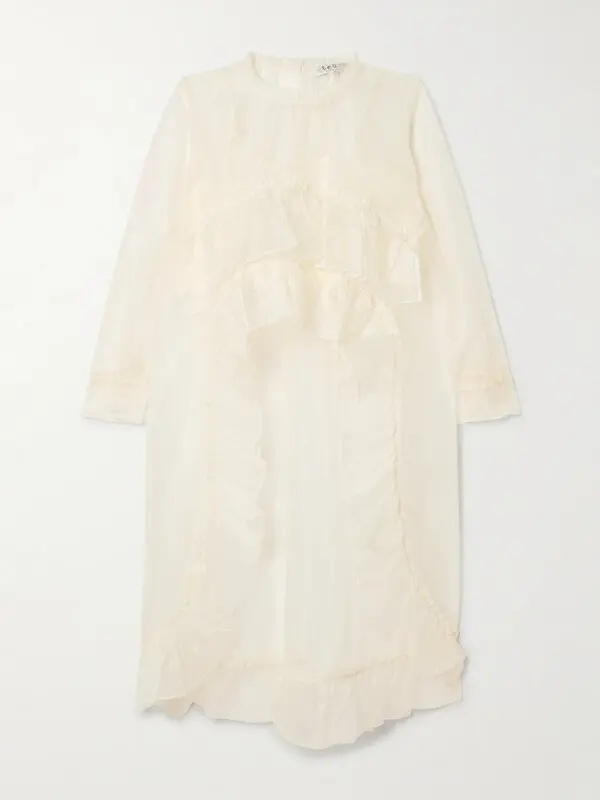 Sea Cornelia Asymmetric Ruffled Silk-organza Top - Neutrals