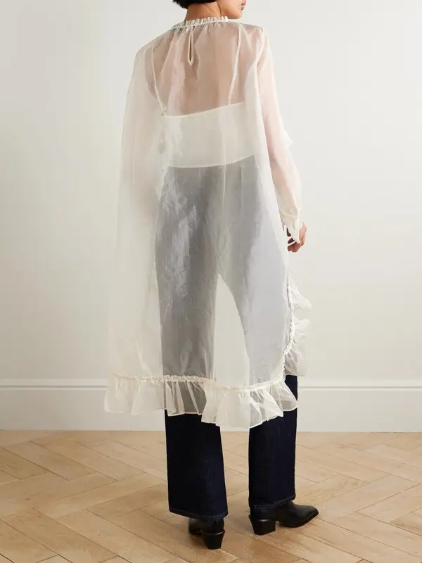 Sea Cornelia Asymmetric Ruffled Silk-organza Top - Neutrals