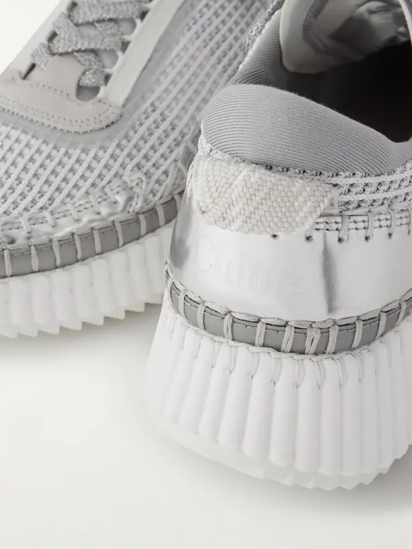 Chloé Nama Metallic Leather-trimmed Mesh Sneakers - Silver