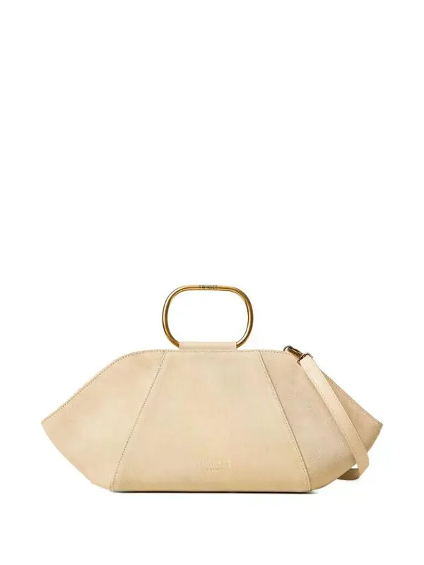 TWINSET Ring Handle Tote Bag In Calf Suede - Neutrals
