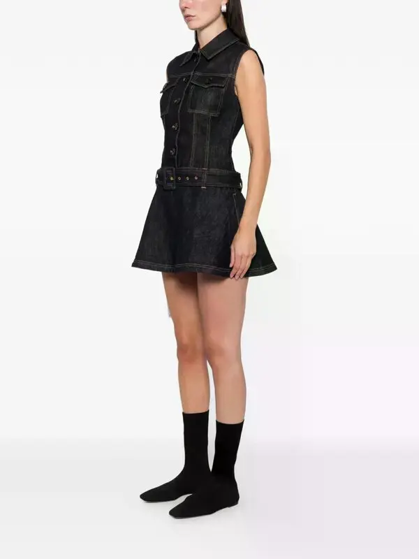 SELF-PORTRAIT Belted Denim Mini Dress