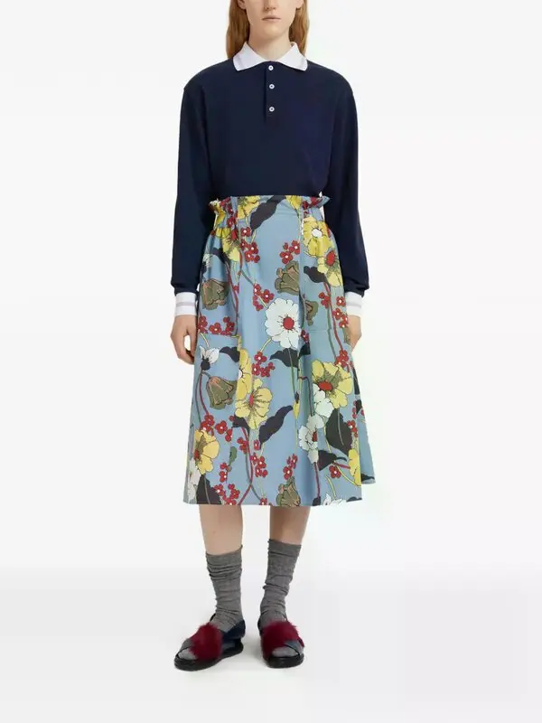 Marni Flared Floral Midi Skirt - Blue