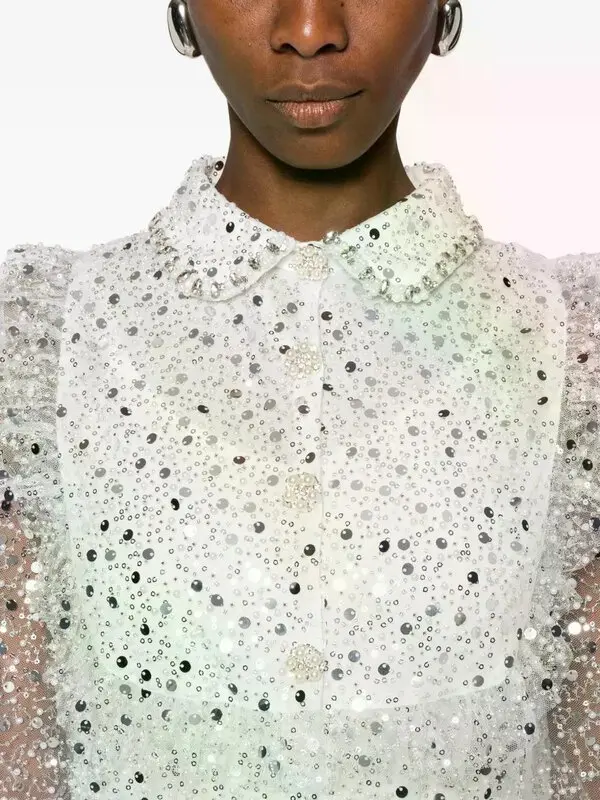 Maje Embellished Collared Tweed Jumpsuit - White