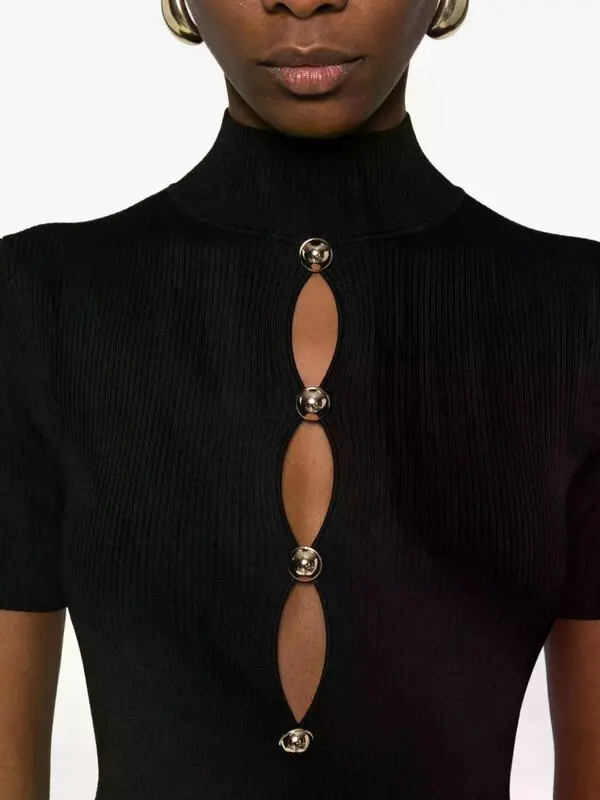 SELF-PORTRAIT Button-detail High Neck Midi Dress