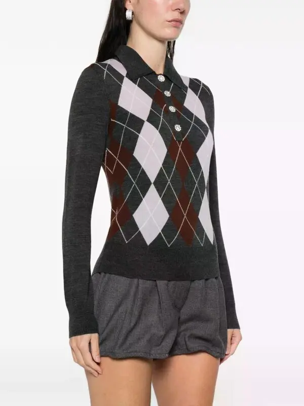SELF-PORTRAIT Ribbed-knit Polo Top