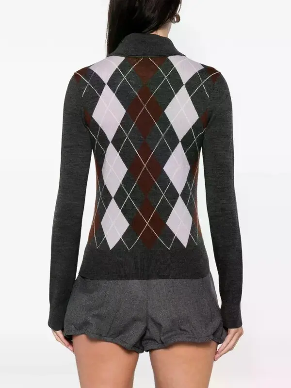SELF-PORTRAIT Ribbed-knit Polo Top